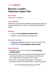 Become-A-Leader-Empowerment-Lesson-Classroom-Lesson-Plan - Career Girls