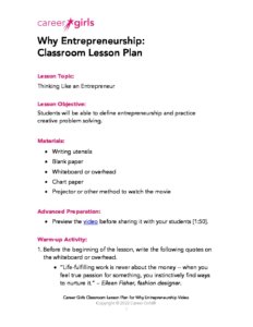 Why-Entrepreneurship-Empowerment-Video-Classroom-Lesson-Plan - Career Girls
