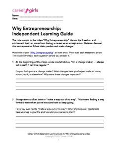 Why-Entrepreneurship-Empowerment-Video-Discussion-Guide - Career Girls