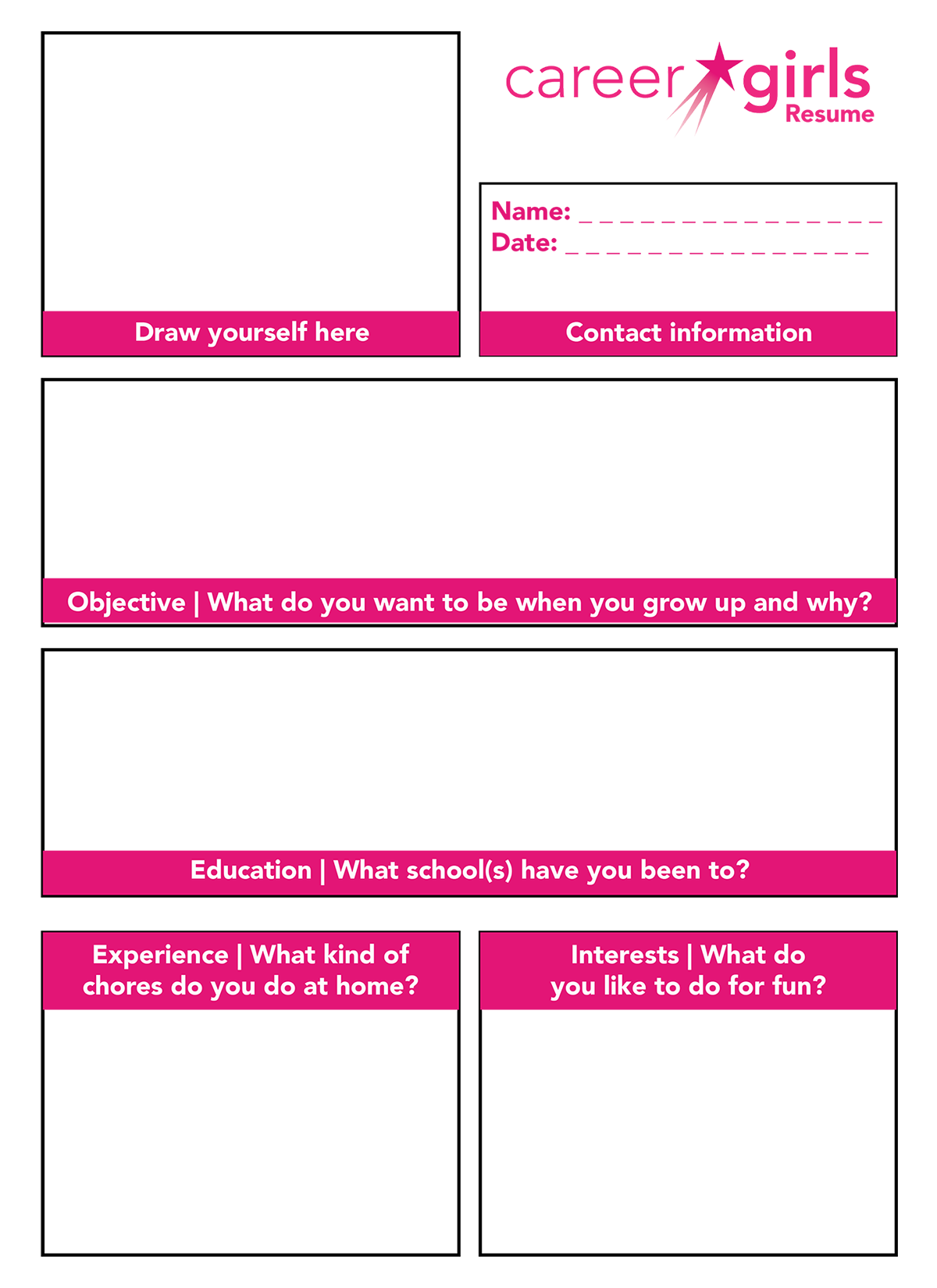 My First Resume - Career Girls Group Empowerment Activity